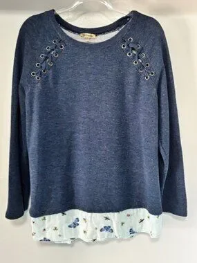 Democracy | Tops | Democracy Blue Lace Up Knit Top Xl Layered Butterfly ...